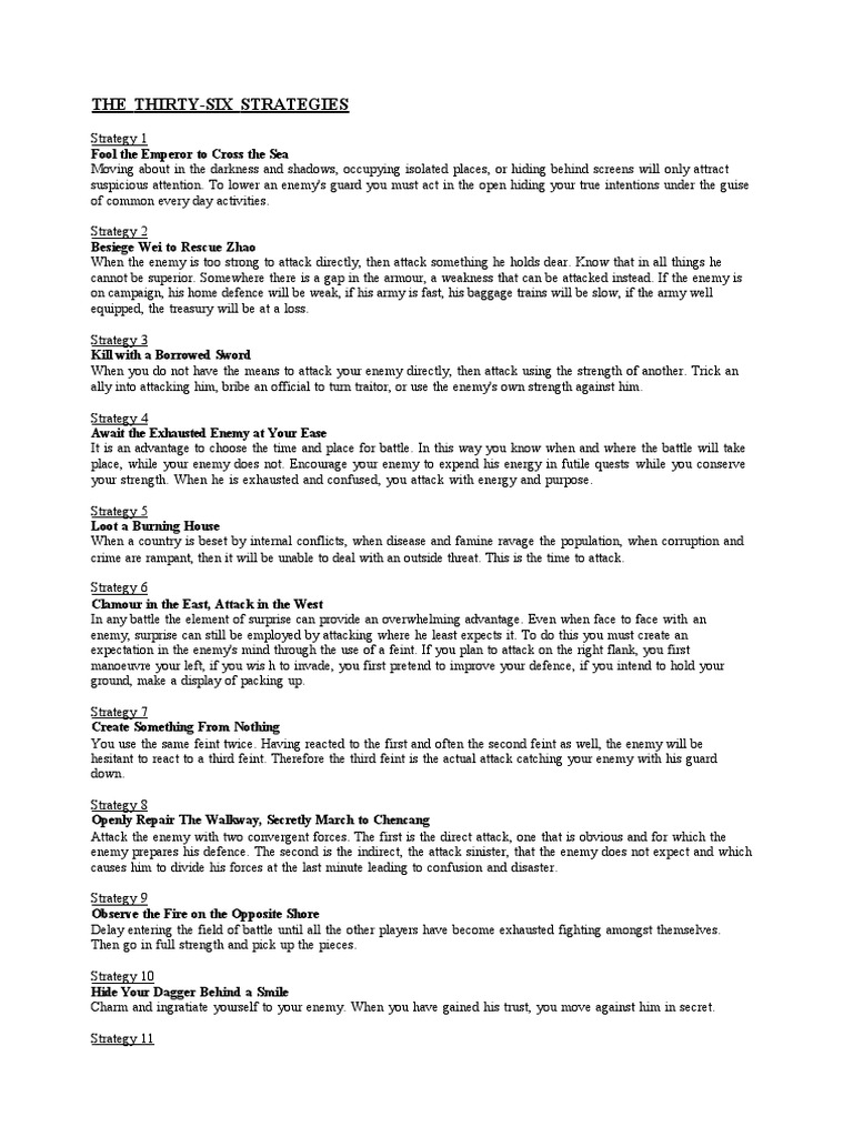 THE Thirty-Six Strategies | PDF | Military