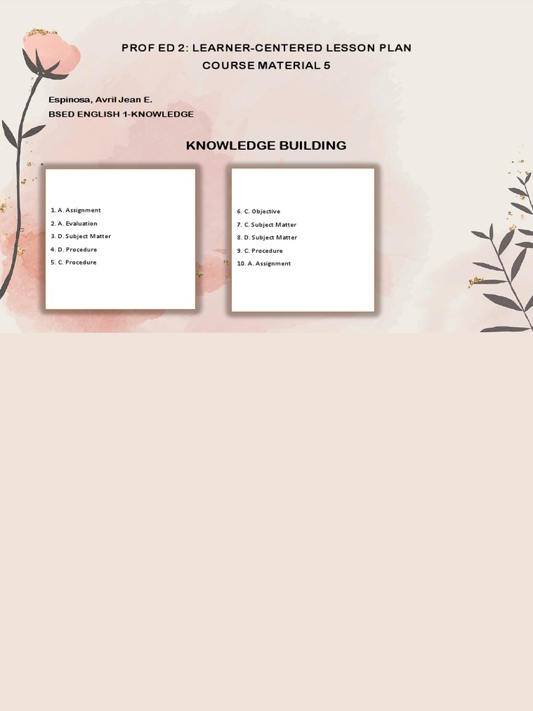 Knowledge Building: Prof Ed 2: Learner-Centered Lesson Plan Course ...