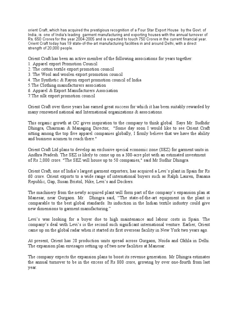 Orient Craft | PDF | Clothing | Exports