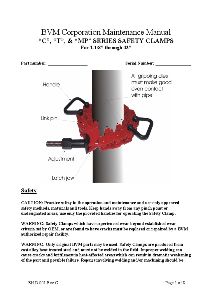 BVM Corporation Maintenance Manual: "C", "T", & "MP" Series Safety ...