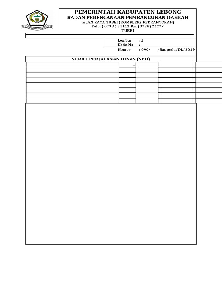 Surat Perintah Tugas Bappeda Lebong | PDF