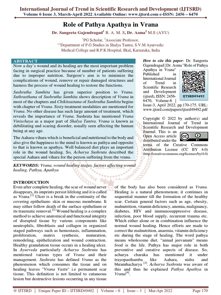 Role of Pathya Apathya in Vrana | PDF | Wound Healing | Healing