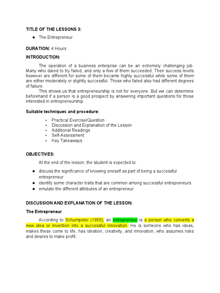 Unit 1.LESSONS 3 | PDF | Entrepreneurship | Employment