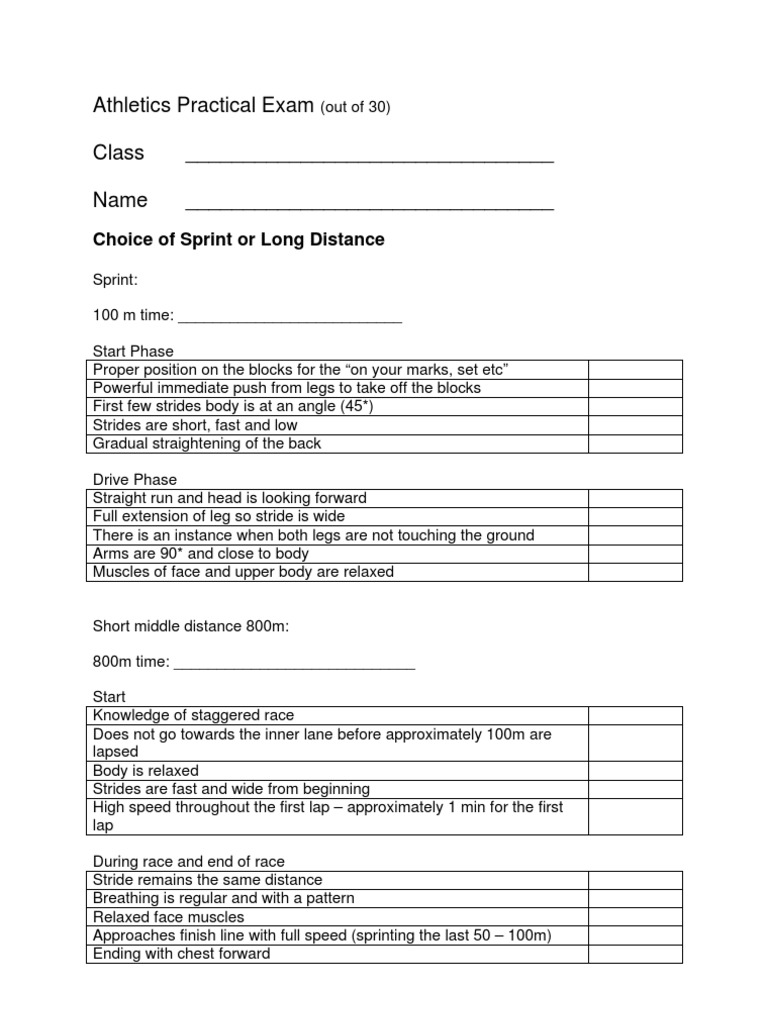 Athletics Practical Exam Guide | PDF | Track And Field | Hobbies