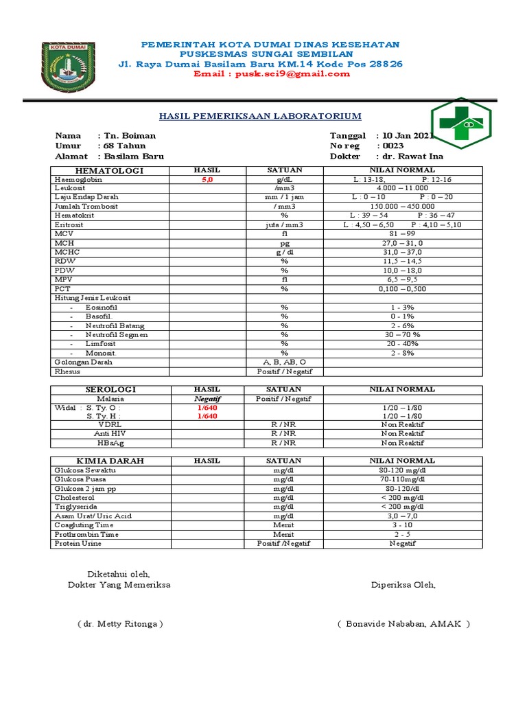 Blanko Hasil Pemeriksaan Laboratorium | PDF