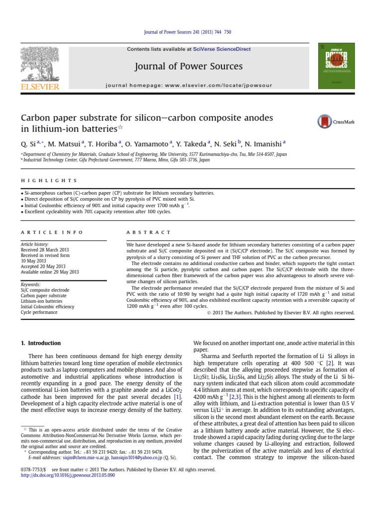 Carbon Paper Substrate For Silicon-Carbon Composit | PDF | Lithium Ion ...