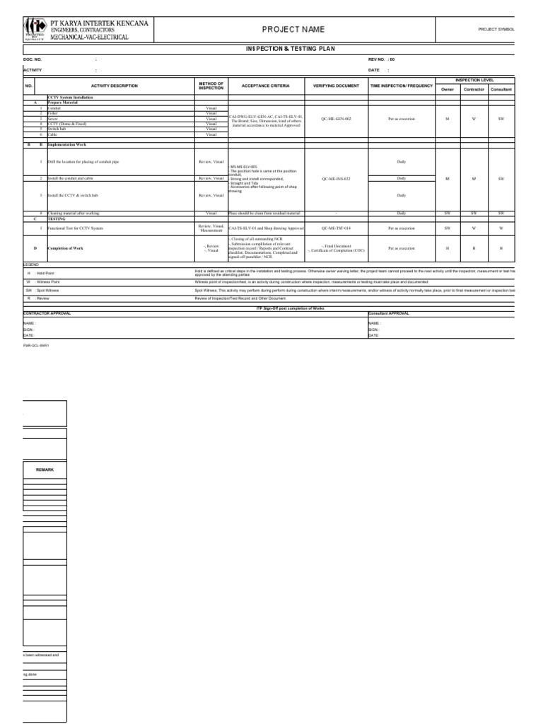 ITP - CCTV System Installation | PDF