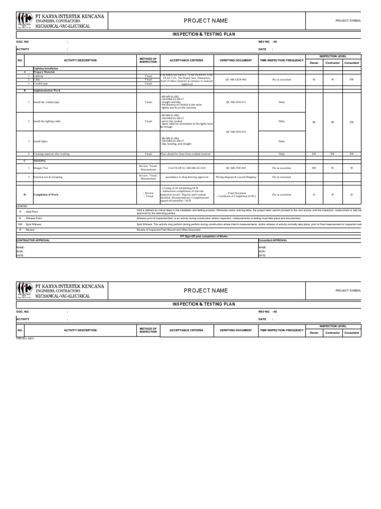 ITP - Lighting Installation | PDF | Pipe (Fluid Conveyance ...
