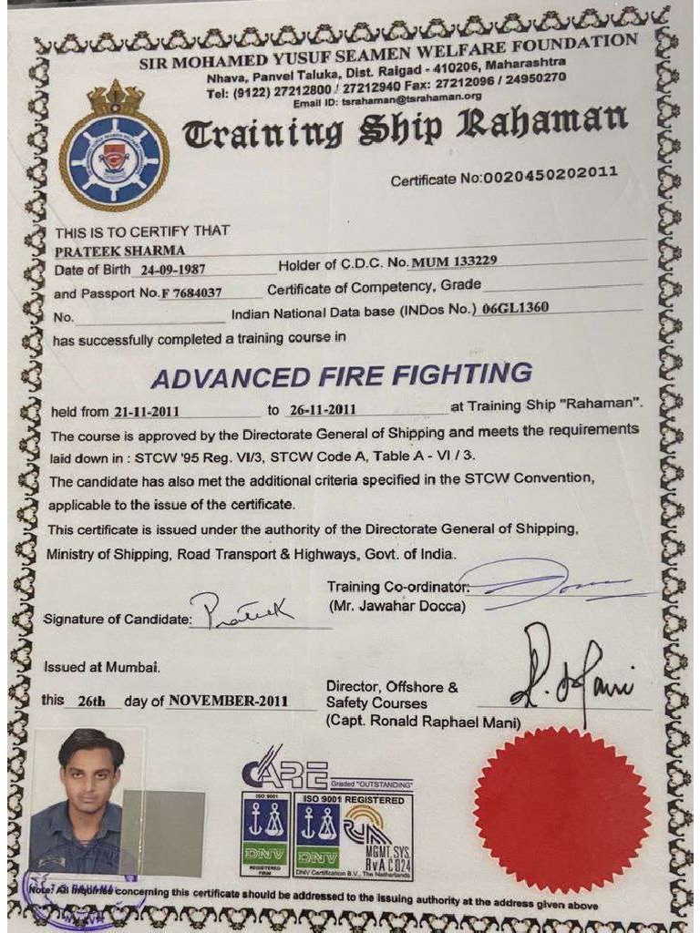 AFF STCW 95 Certificate | PDF