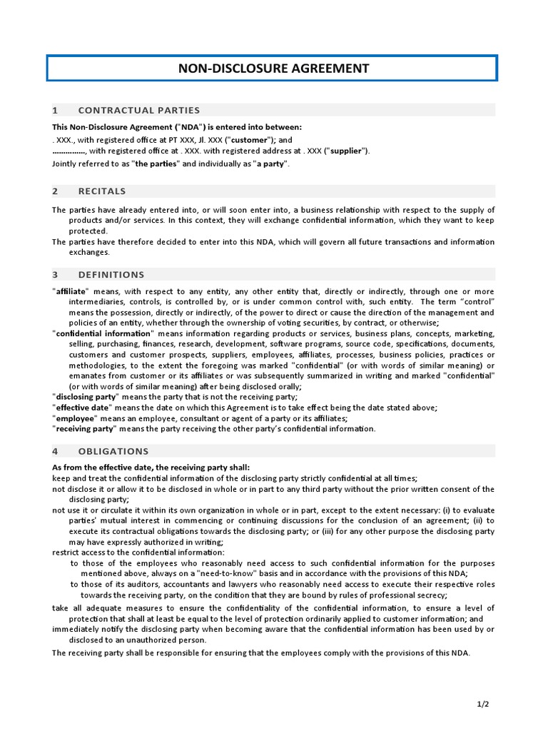 Draft NDA | PDF | Non Disclosure Agreement | Confidentiality