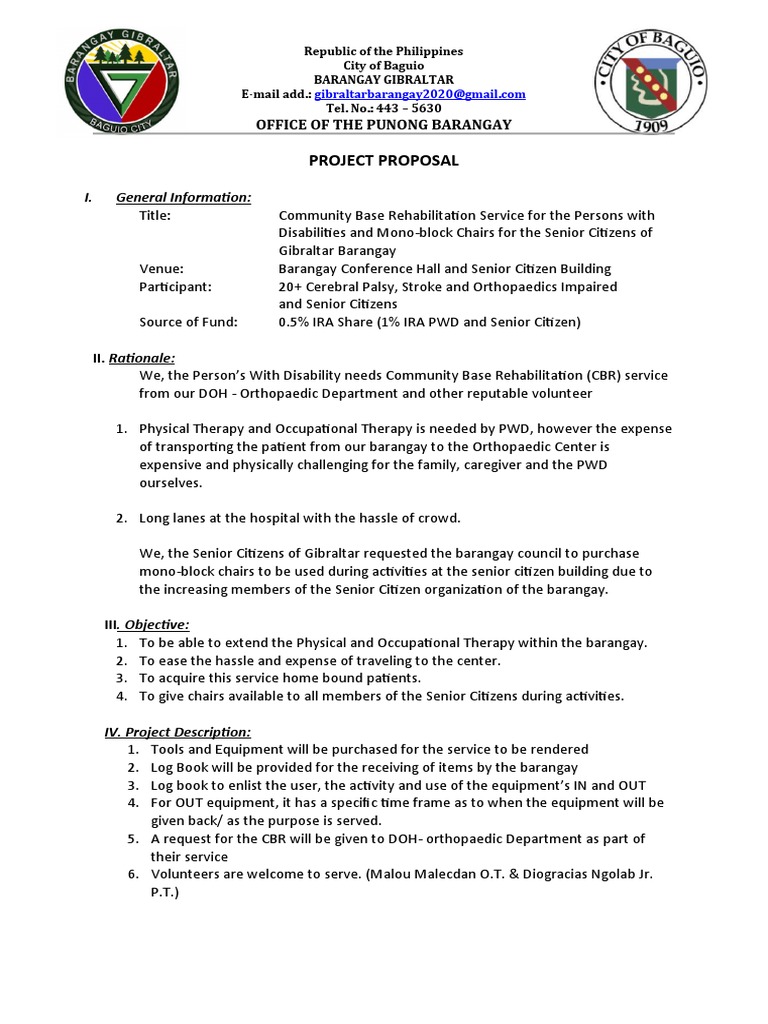 Project Proposal Purchase of CBR | PDF | Disability | Physical Therapy