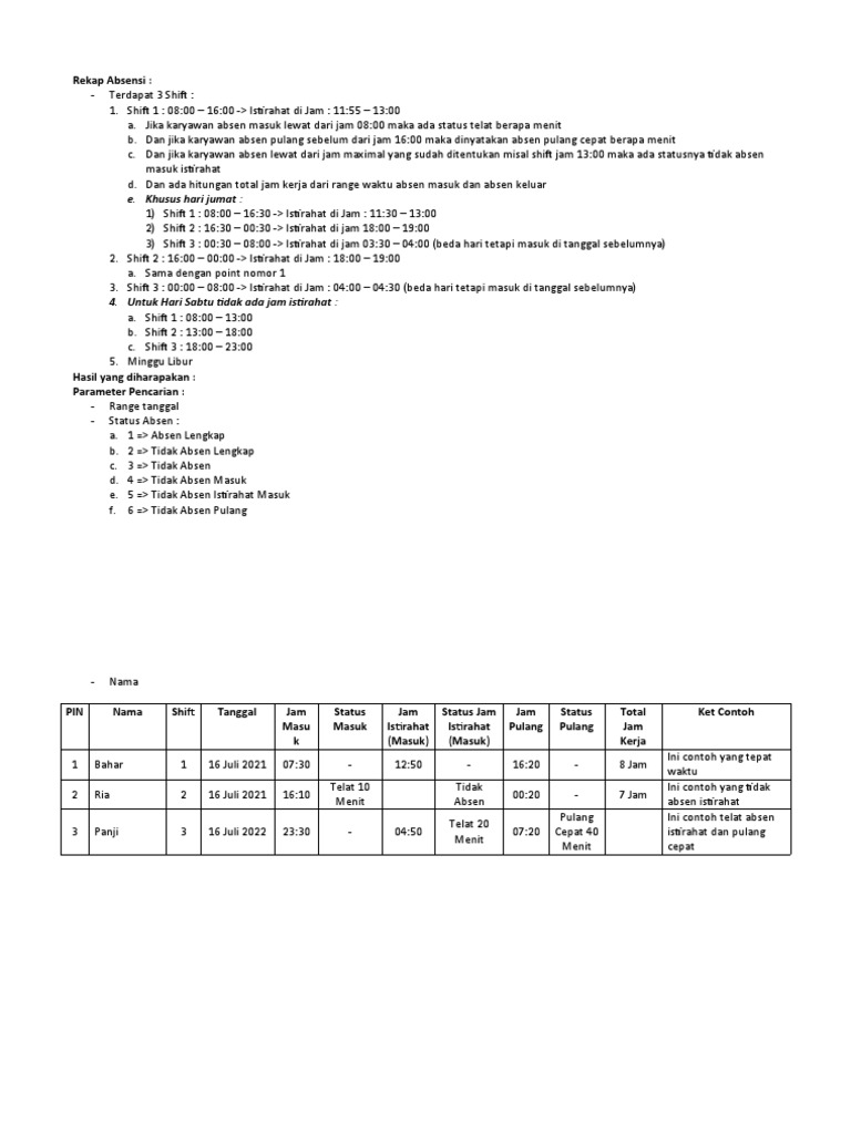 Rekap Absensi Karyawan Shift dan Status | PDF