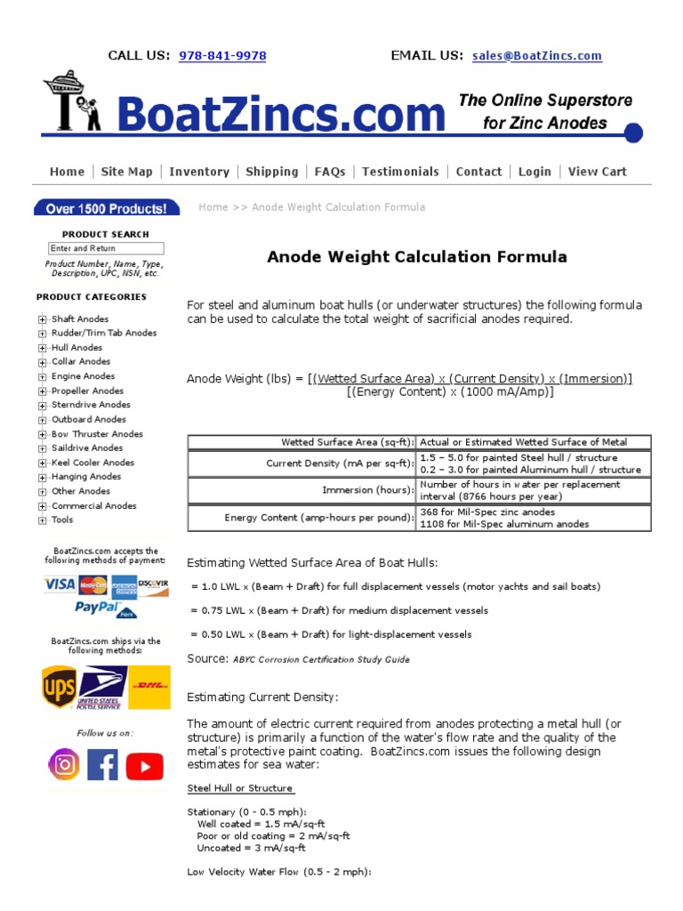 Anode Weight Calculation Formula | PDF | Hull (Watercraft) | Ships