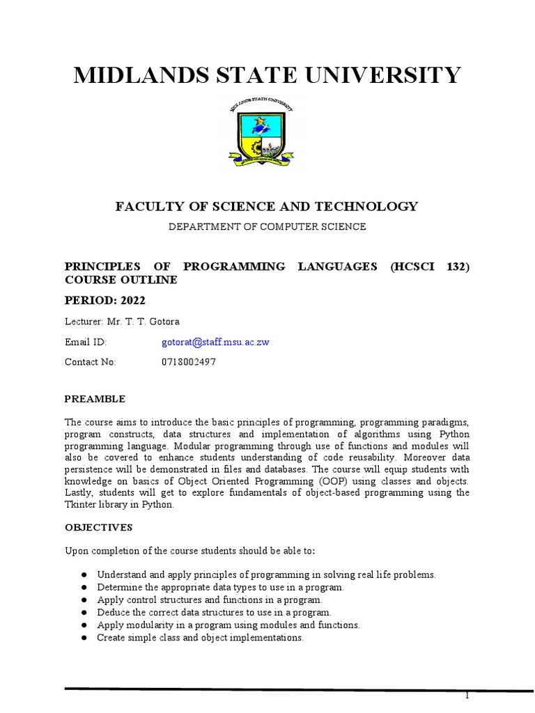 HCSCI 132 Course Outline 2022 | PDF | Computer Programming | Class (Computer Programming)