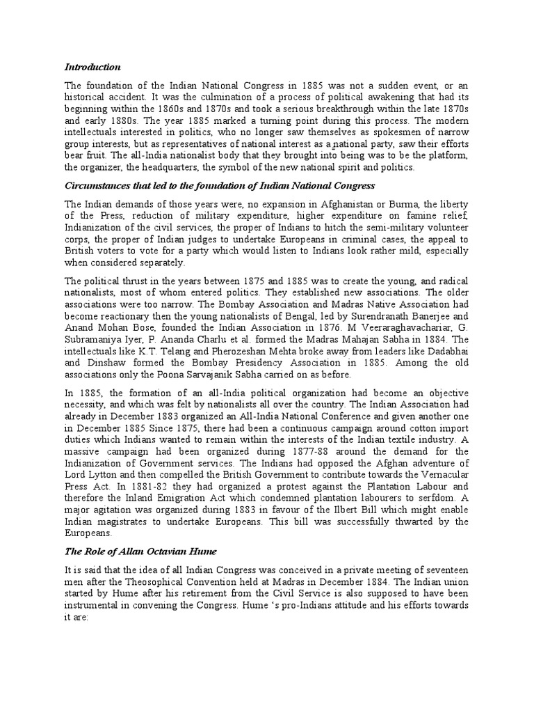 Formation of Indian National Congress | PDF | British Raj | Indian ...