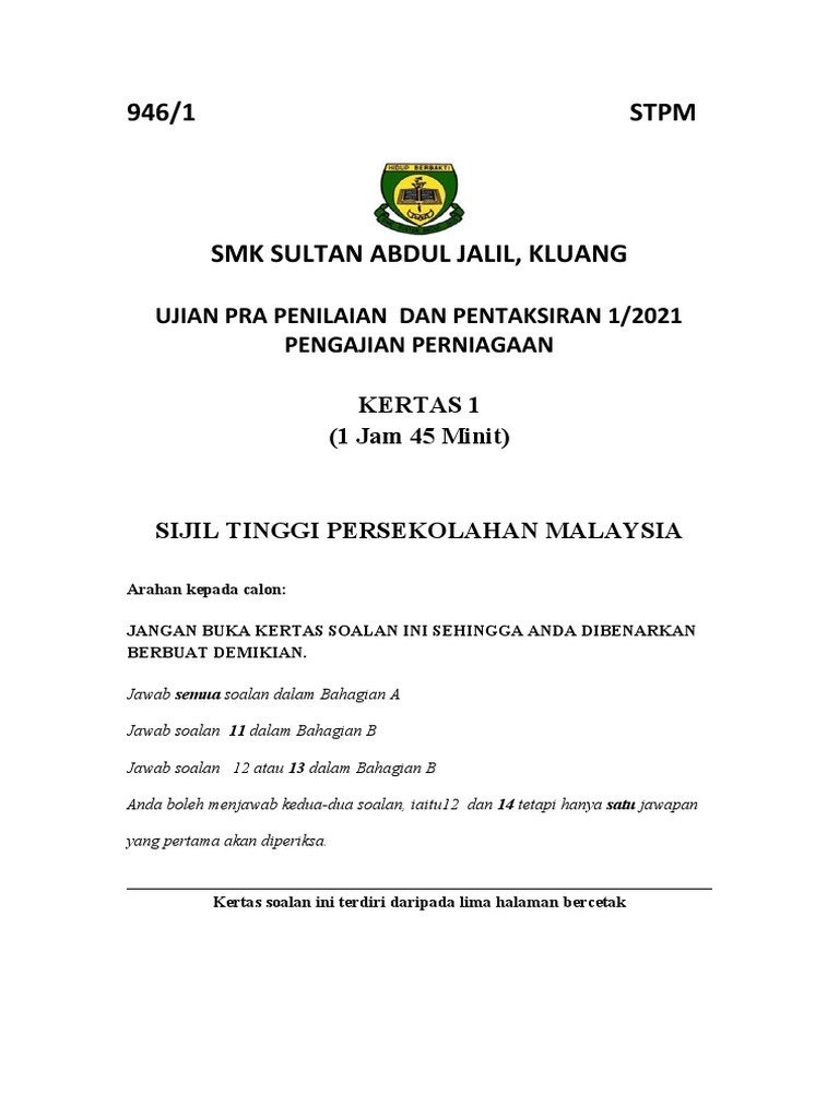 Smksaj Pp1 2022 Kluang | PDF