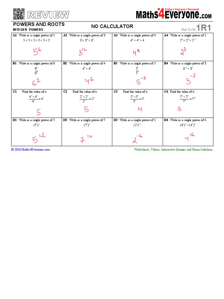 Powers and Roots Rules For Indices 20260 | PDF