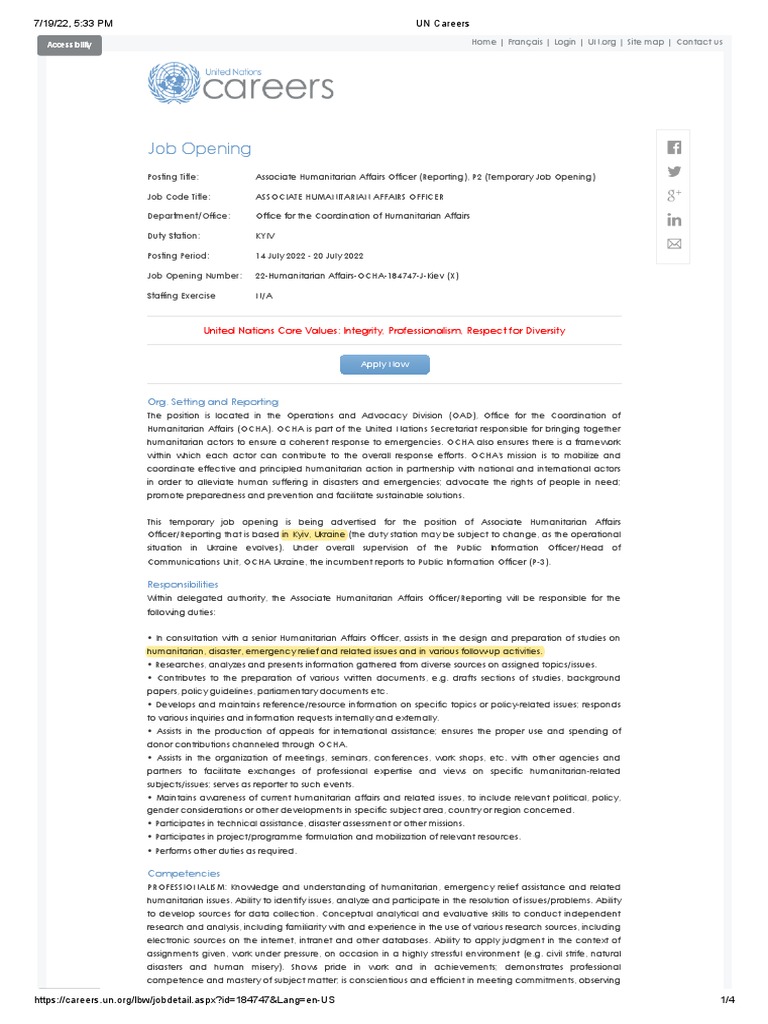 OCHA - Associate Humanitarian Affairs Officer (Reporting), P2 ...