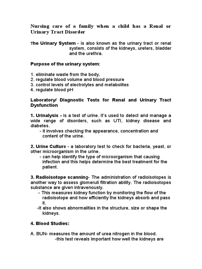 Nursing Care for Child's Urinary Disorders | PDF | Kidney | Urine