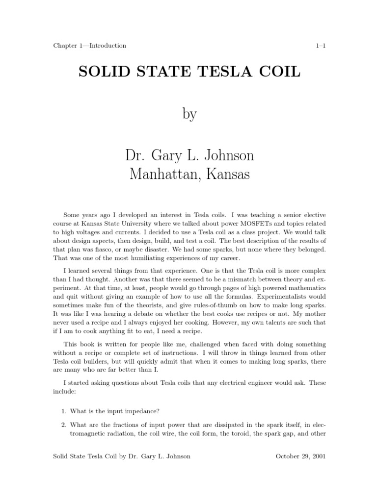 Johnson - Solid State Tesla Coil (2001) | PDF | Capacitor | Transformer