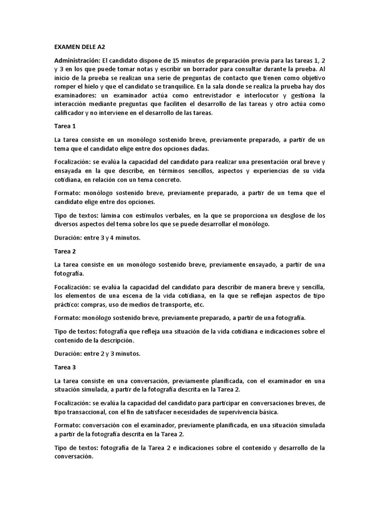 Examen Dele A2 | PDF | Prueba (evaluación) | Conversacion
