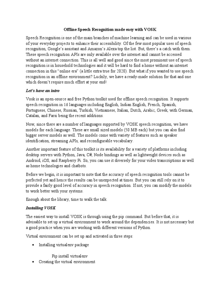 Offline Speech Recognition with VOSK | PDF | Speech Recognition | Computer File