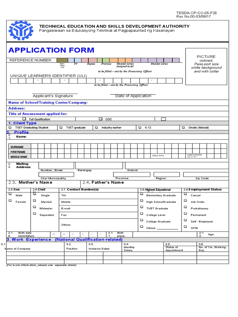 Application Form: Technical Education and Skills Development Authority ...