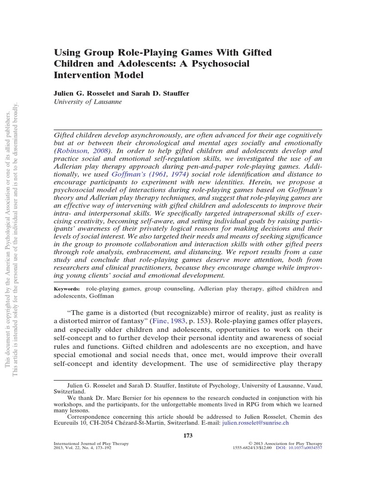 Using Group Role Playing Games With Gifted Children and Adolescents A ...