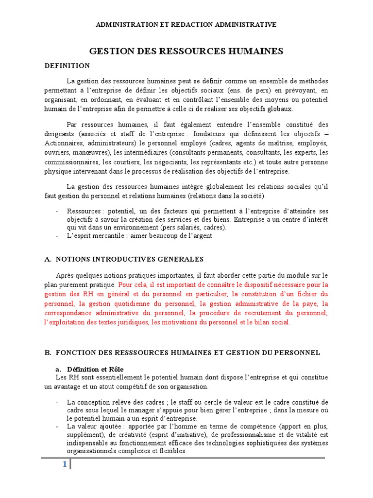 Module Gestion Des Ressources Humaines | PDF | Gestion des ressources ...
