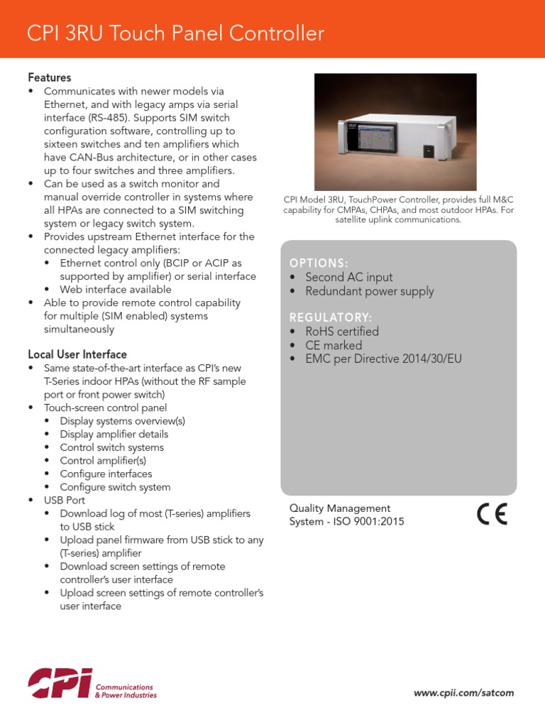 CPI 3RU Touch Panel Controller: Features | Download Free PDF ...