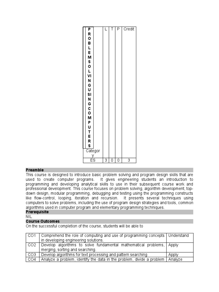 14ec320 Syllabus | PDF | Computer Programming | Algorithms