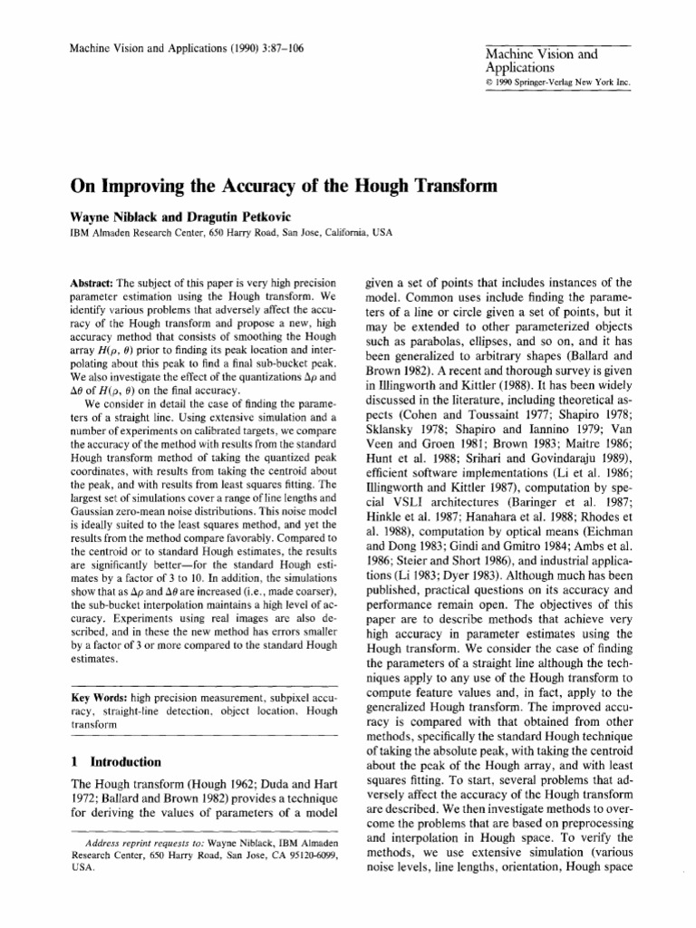 On Improving The Accuracy of The Hough Transform: Wayne Niblack and ...