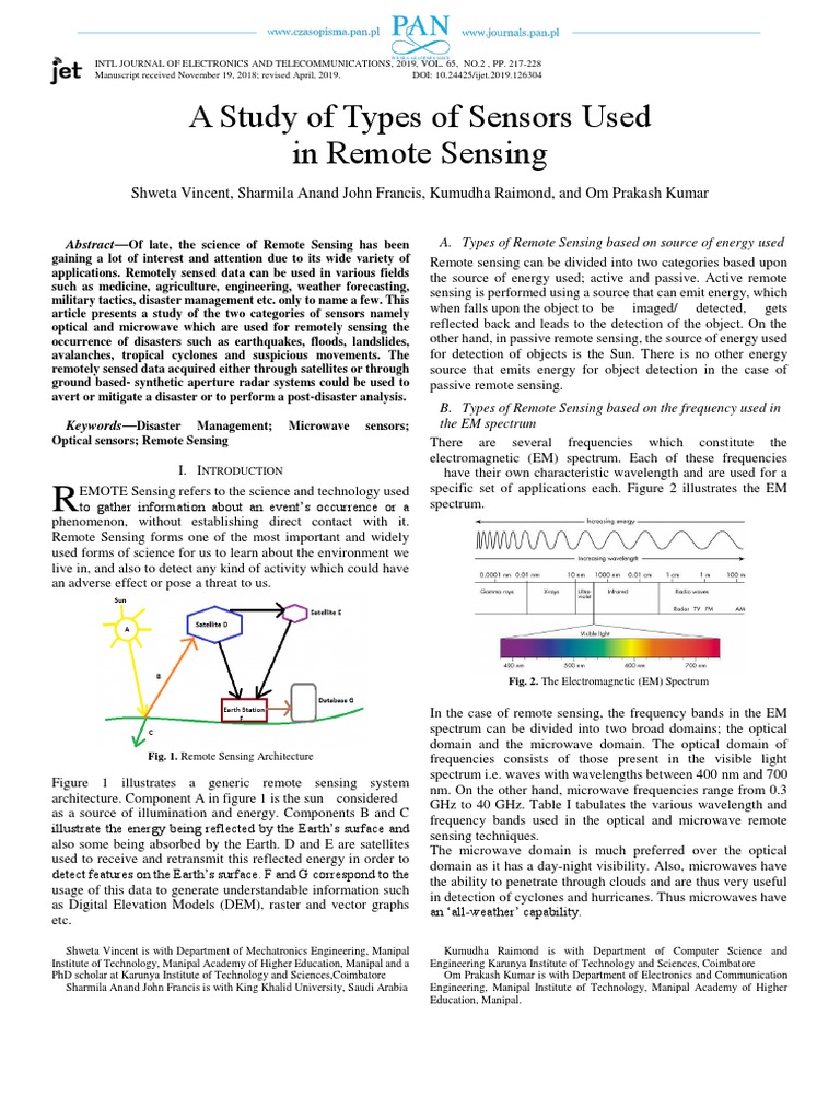 A Study of Types of Sensors Used in Remote Sensing | PDF ...