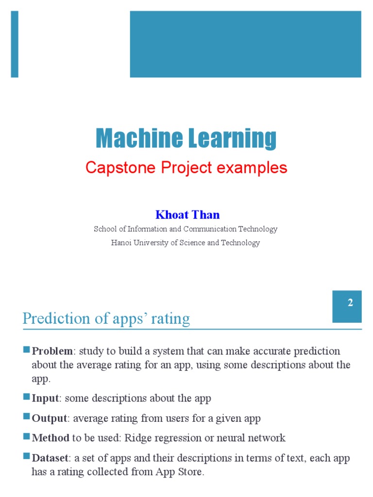 Machine Learning: Capstone Project Examples | Download Free PDF ...