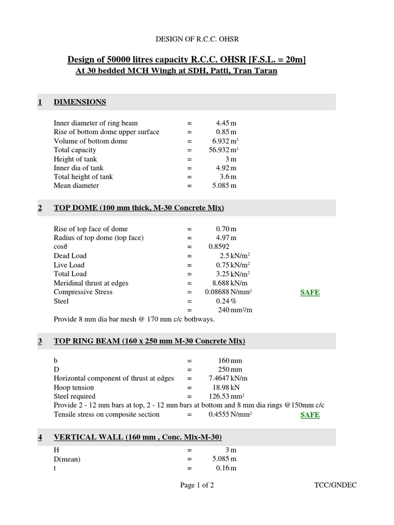 Design of a 50,000 Liter Reinforced Concrete Overhead Service Reservoir ...