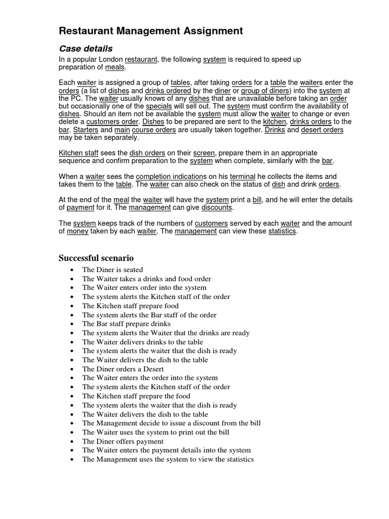 Restaurant Management Assignment: Case Details | PDF | Waiting Staff ...