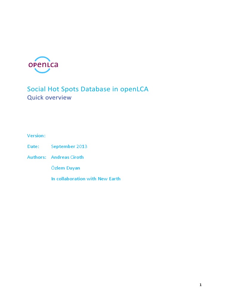 Social Hot Spots Database in Openlca: Quick Overview | PDF | Life Cycle ...