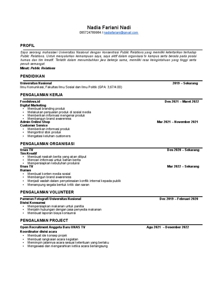 CV Nadia Fariani Nadi | PDF