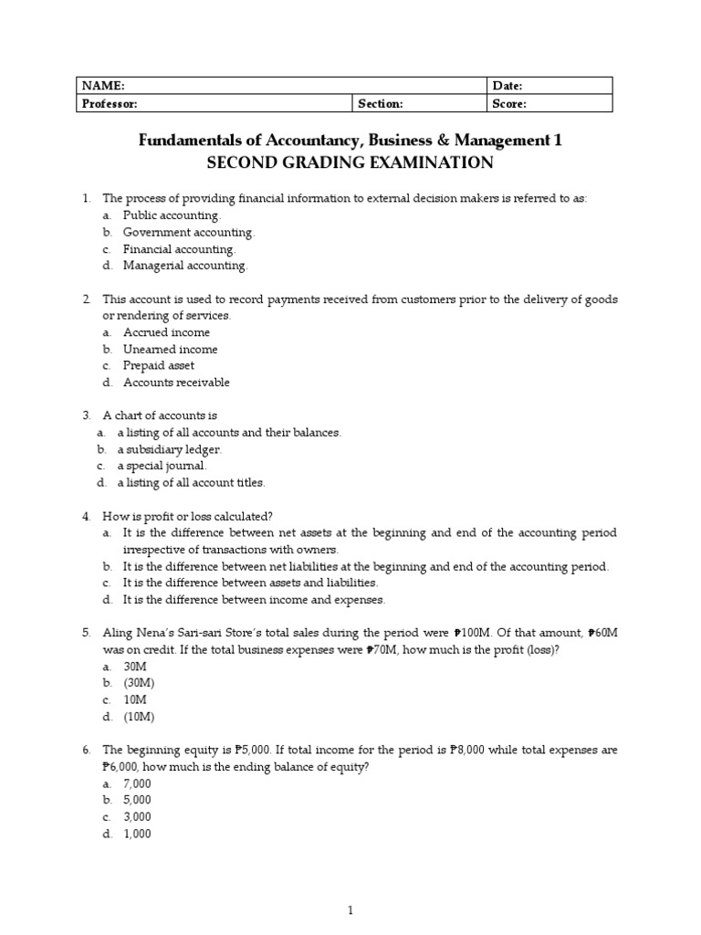 Fundamentals of Accountancy, Business & Management 1 Second Grading ...