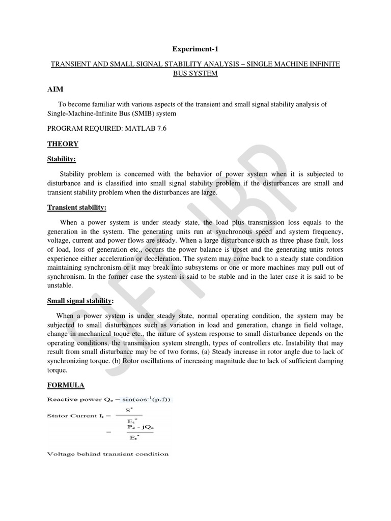 Analysis of Transient and Small Signal Stability of a Single Machine Infinite Bus System using ...