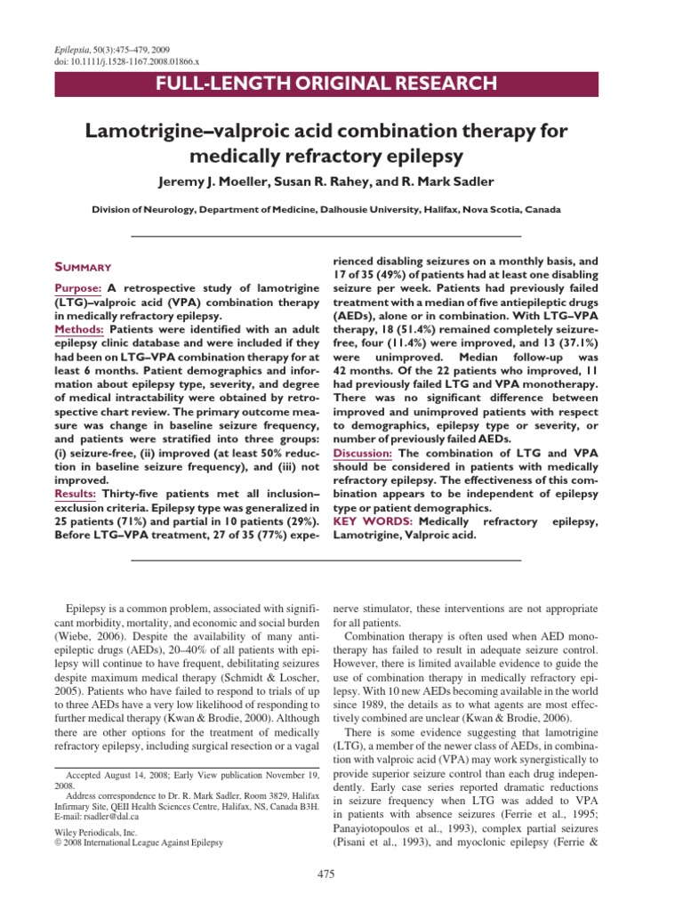 Lamotrigine-Valproic Acid Combination Therapy For Medically Refractory ...