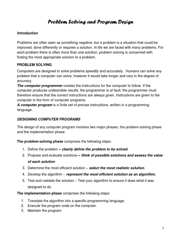 Problem Solving Handout | PDF | Computer Program | Programming