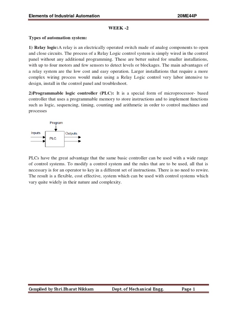EIA Notes - Week 2 | PDF | Programmable Logic Controller | Switch
