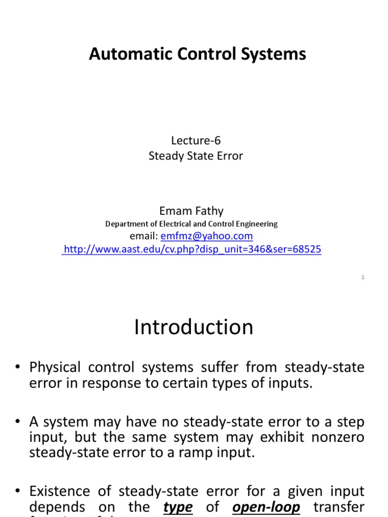 0 6 Lec6 EE418 Steady - State - Error | PDF | Steady State | Control Theory