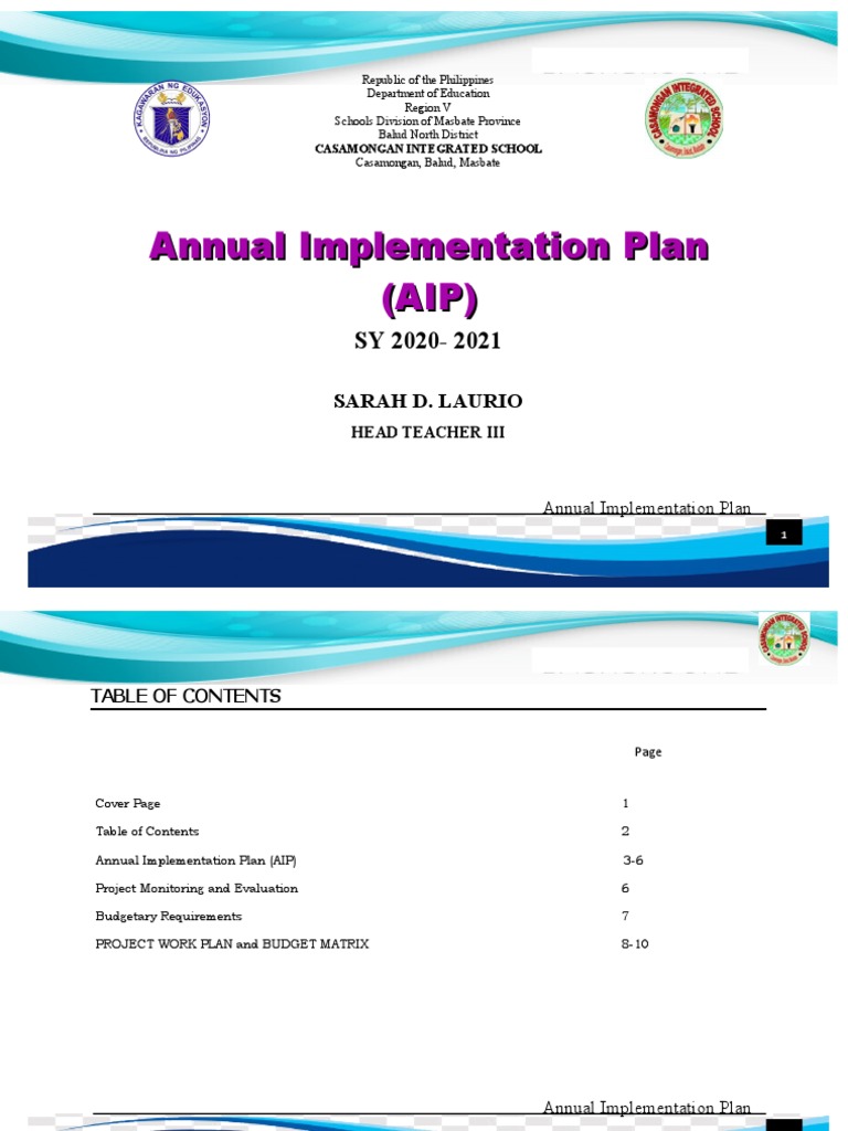 Annual Implementation Plan (AIP) | PDF | Wash | Water Supply
