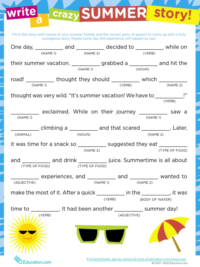 Write A Crazy Summer Story Worksheet | PDF
