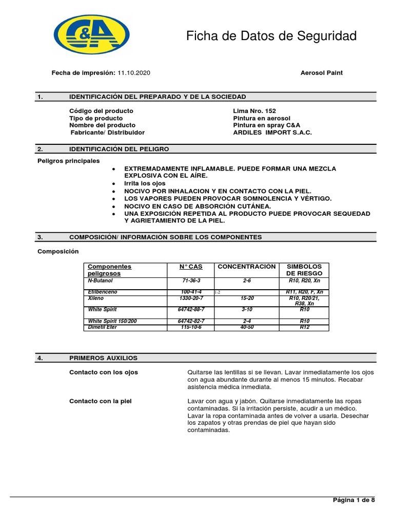 MSDS Pintura Spray | PDF | Agua | Solvente