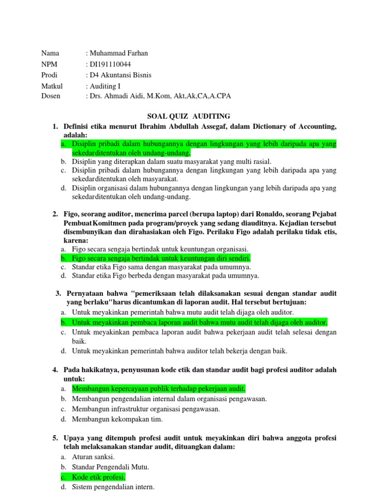 Quiz Auditing: Etika dan Standar APIP | PDF | Bisnis