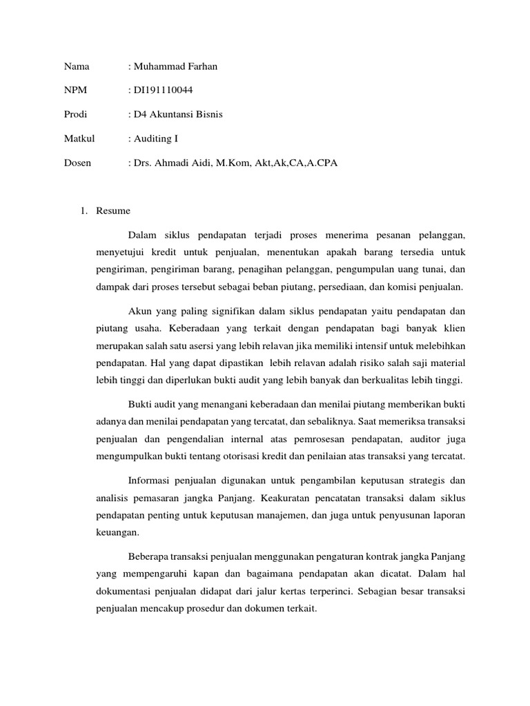Tugas 3 - Auditing I - Muhammad Farhan - D4 Akuntansi | PDF