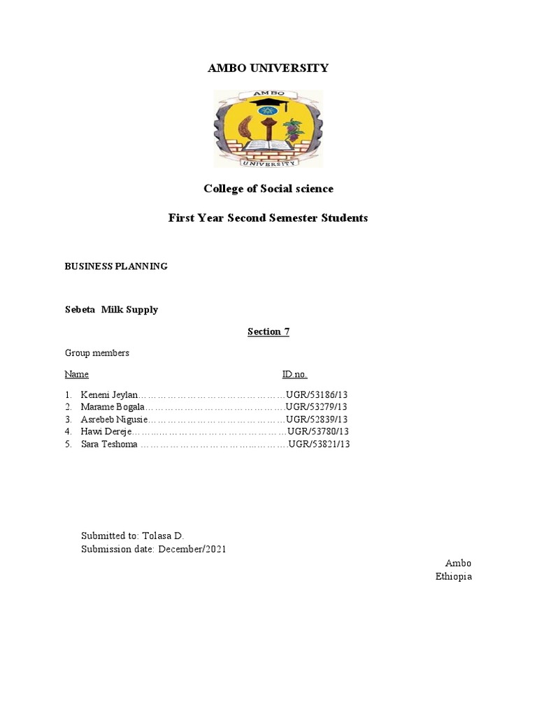 Ambo University: Sebeta Milk Supply Section 7 | Download Free PDF ...